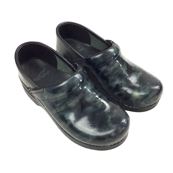 Dansko | Shoes | Dansko Blue Marble Patent Leather Clog Shoes Womens 36 ...
